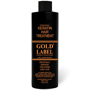 Gold Keratin Treatment Blowout Brazilian Hair Super Enhanced Winning Formula All Types & Colors Incl Blondes, Bleached, Coarse, Curly, Black African, Dominican (8oz)