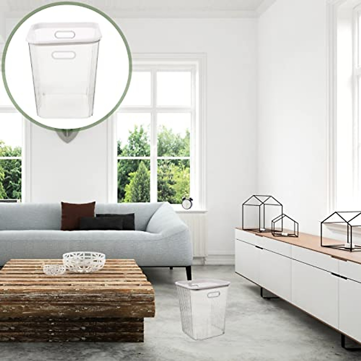 Zerodeko Garbage Bin Clear Trash Can Transparent Wastebasket Square Garbage Container Bin Small Trash Bin Plastic Garbage Can for Home Bathroom Bedroom Kitchen Dorm Room Office Bathroom Trashcan