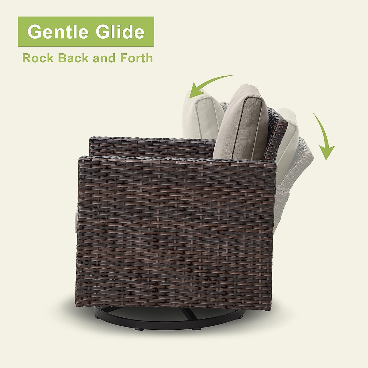 Rilyson Patio Chairs Rocking Swivel Chiar - Wicker Outdoor Patio Furniture Set of 2,PE Rattan Rocker Glider Chairs with Cushions for Outside Porch Deck Backyard Garden(Brown/Grey)