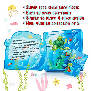 J&J Baby Toddler Puzzles - 5x4-Pieces Dolphin Adventure Soft Jigsaw Puzzles for Toddlers - Set of 5 Educational Learning Puzzles Book for Kids 2-3 Years Old