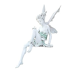 Anvirtue Sitting Fairy Statue Garden Angel Figurine Outdoor Decoration Waterproof Resin Garden Sculpture for Patio Yard Lawn Porch Art Ornament Housewarming Christmas Birthday Gift (White)