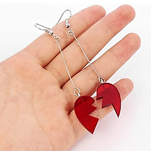 tenghong2021 Heart Drop Dangle Earring Valentine's Day Ear Clip Cosplay Jewelry Red Accessories for Fans Halloween Adventure Red Costume Accessory Bizarre Earrings -Earrings