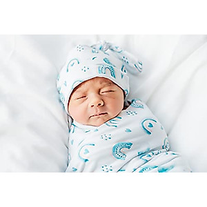 Millie Mae LLC Rainbow Mommy and me Robe and Swaddle Set | Hospital Labor and Delivery | Maternity Robe and Matching Baby Set for Boy, Girl | Blue Rainbow