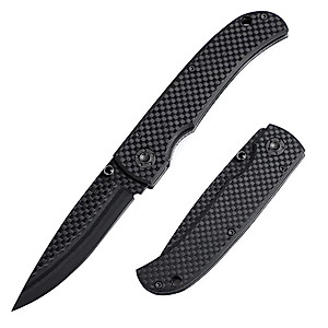 Cool Hand 4.25" Carbon Fiber Folding Knife, w/ 3.25" Carbon Fiber Blade, Liner Lock Mechanism, w/Pocket Clip, EDC Pocket Knives, Super Light 1.6 OZ