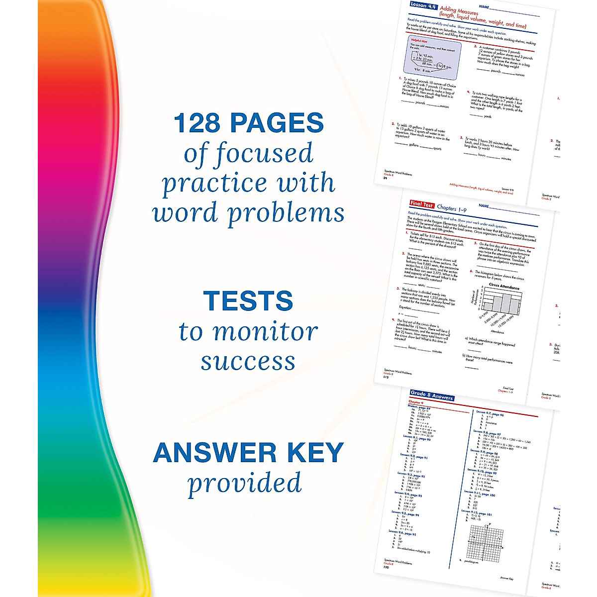 Spectrum 8th Grade Math Word Problems Workbook, Ages 13 to 14, Math Word Problems Grade 8, Percents and Interest, Whole Numbers, Algebra Prep, and Geometry Workbook - 128 Pages