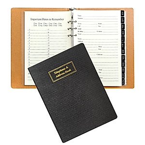 Refillable Address Book with Alphabetical Tabs, w/Pockets, 648 Large Print Telephone Birthday Email PU Leather Hardcover Durable for Women Men Seniors Home Office, 236Pages, A5, Black