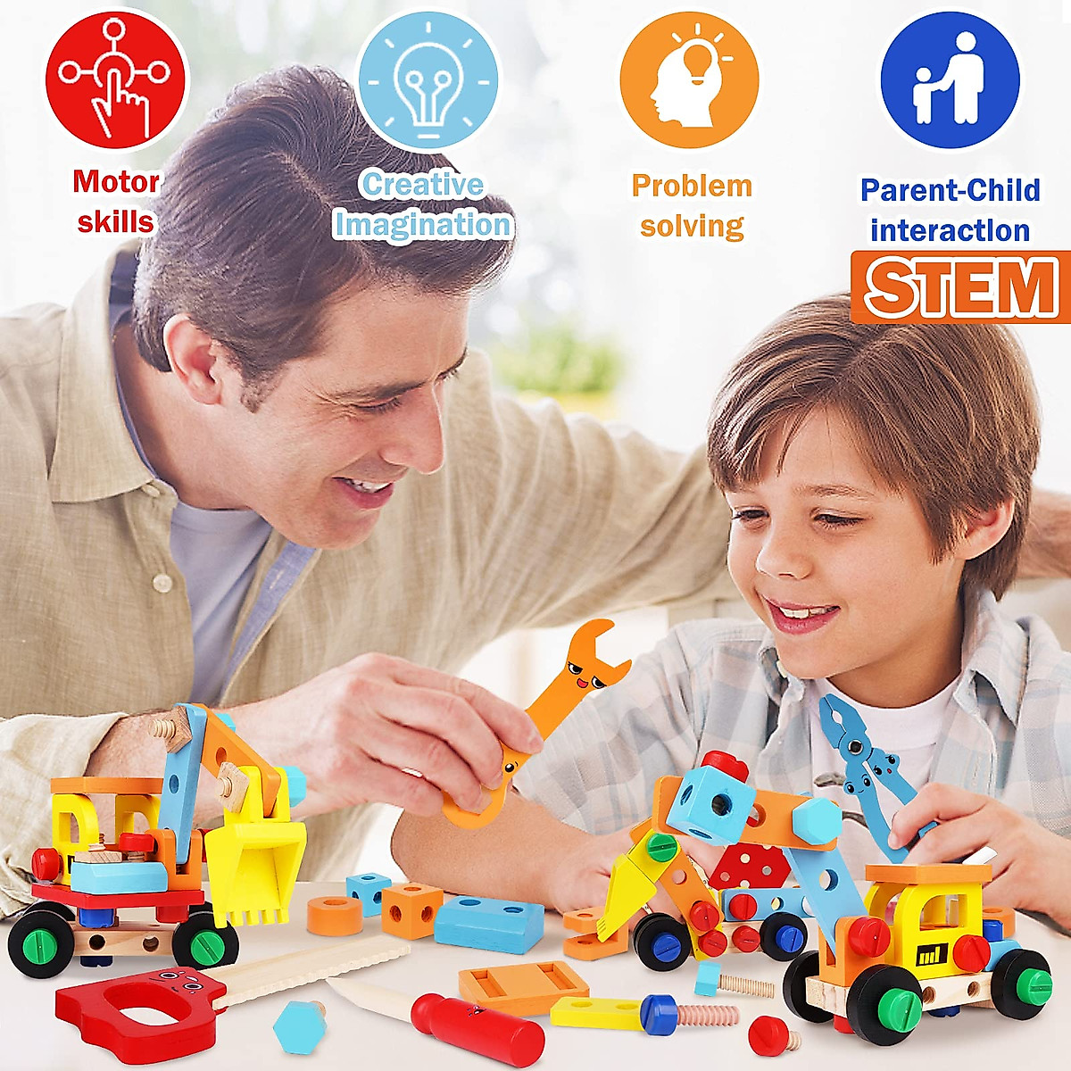 Wooden Kids Tool Set,Tool Kit for Kid with Wooden Tool Box,Educational DIY Construction STEM Toy,Preschool Learning Toy Gifts for Toddlers Boys Girls Age 3 4 5 and Up (47 Pieces)