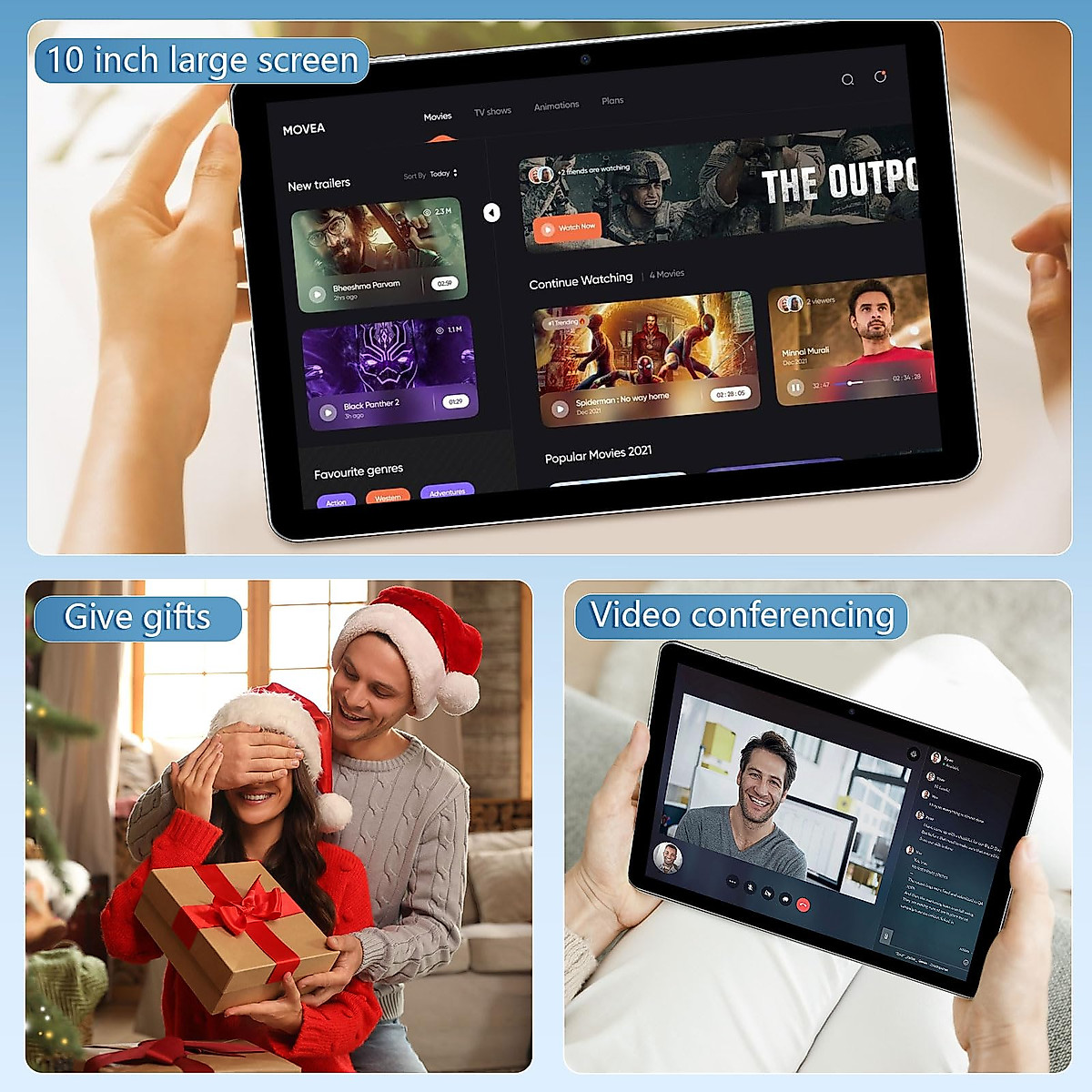 WXUNJA Android 13 Tablet, 10 inch Tablets with 8GB (4+4) RAM 64GB ROM 1TB Expand, Quad-Core Processor, 1280x800 IPS HD Touch Screen, WiFi, Dual Camera, Bluetooth, 6000mAh Battery - Blue