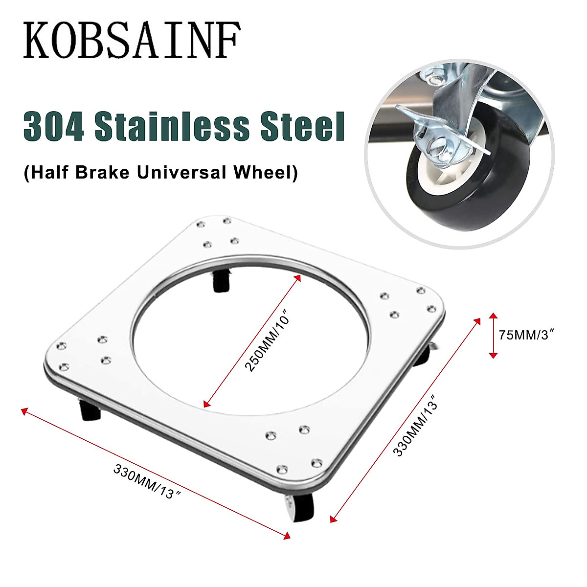 KOBSAINF 304 Movable Propane Cylinder Base,Propane Tank Stand Dolly with Brake Wheel,5-30ib Gas Cylinder Fixed Shelf for Cylinder Consignment and Stationary Storage,Used to Carry Buckets