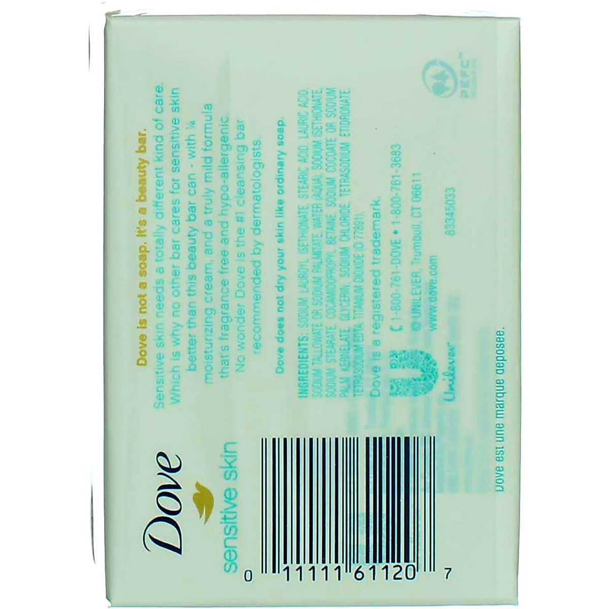 Dove Sensitive Skin Beauty Bar Soap, Unscented, 4 oz, 2 Ct (2 Pack) (Bundle)