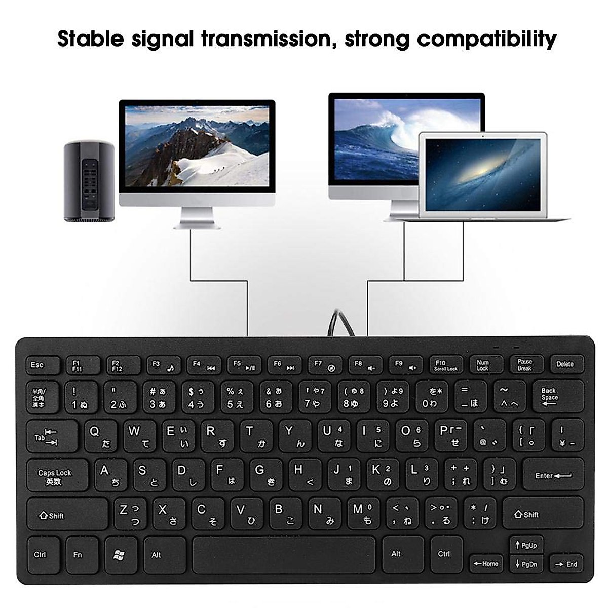 Wired Mini Japanese Keyboard,USB Interface Keyboard with White Japanese Lettering for Computer, Mute Ultra-Thin 78 Key Japanese English Black USB Wired Computer Keyboard(Black)