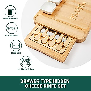 AW BRIDAL Mr Mrs Cheese Board and Knife Set Large Charcuterie Board, Valentines Day Gifts Wedding Anniversary Engagement Gifts for Couple Bridal Shower Housewarming Gifts