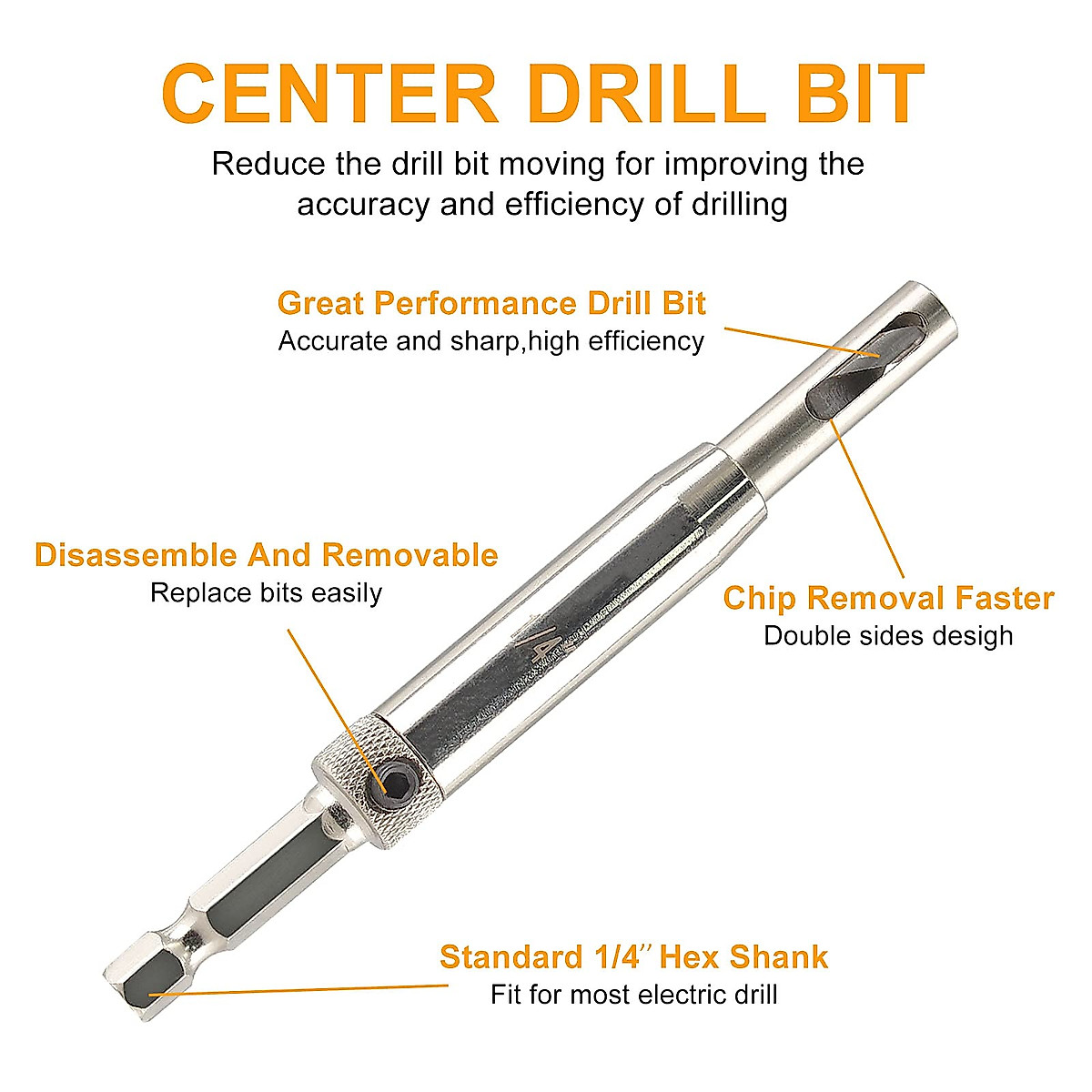 Lanzeuta 6pcs Self Centering Drill Bit Set with Automatic Center Punch & Hex Key, 1/4-Inch Hex Shank Hinge Center Drill Bit Core Hole Puncher for Woodworking, 5/64", 7/64", 9/64", 11/64"