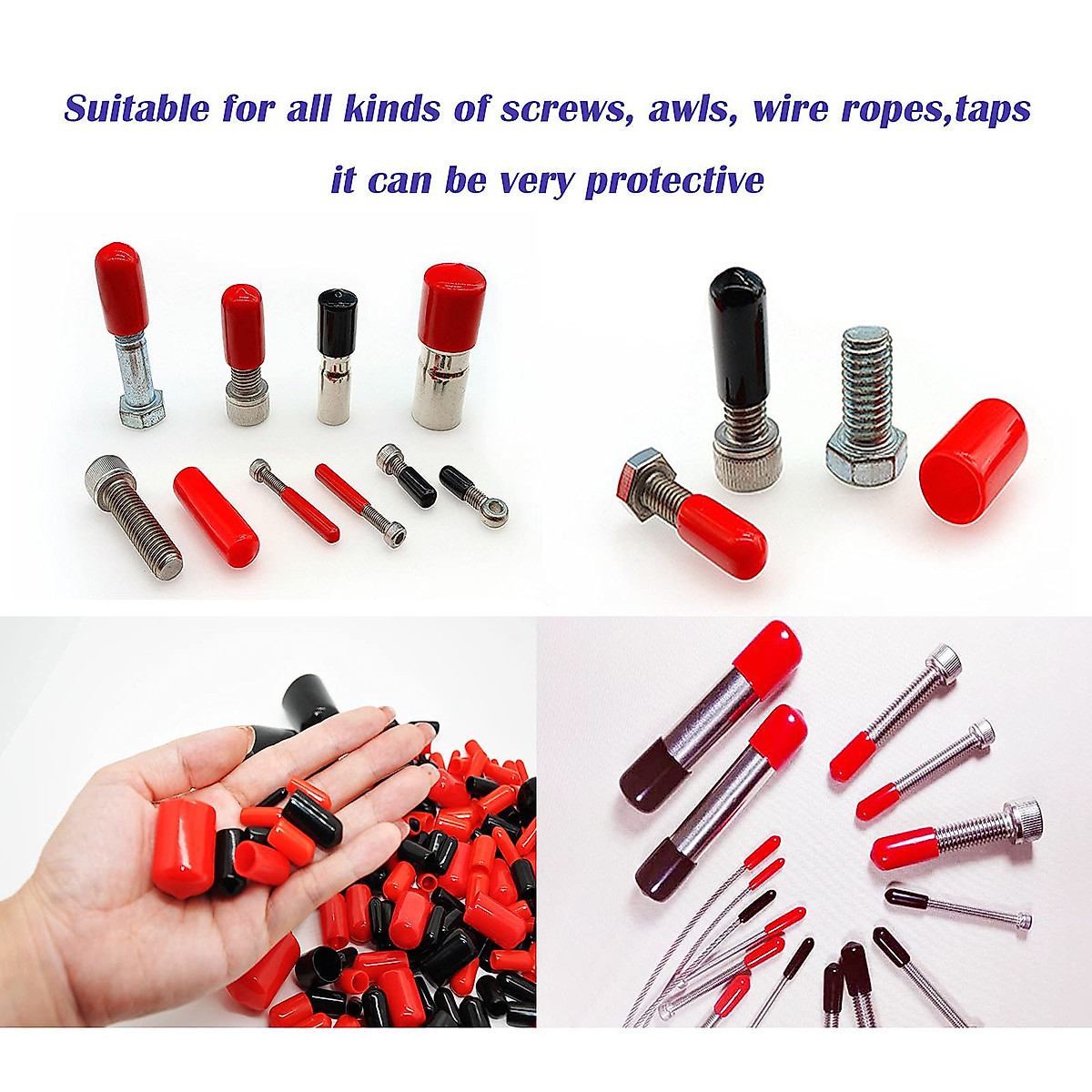 200 Pieces Rubber End Caps Assortment Kit Vinyl Flexible Bolt Screw Rubber Caps Thread Protector End Safety Cover Multi-Purpose,9 Sizes Form 2/25" to 4/5" (Red & Black)