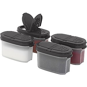SIGNORA WARE Spice Jars with Lids - 4 oz Refillable Empty Airtight Spice/Seasoning Containers Set -2 in 1 Pour/Sift Shaker Lids Clear Plastic Spice/Seasoning Organizer Kitchen/Travel 4 pk.