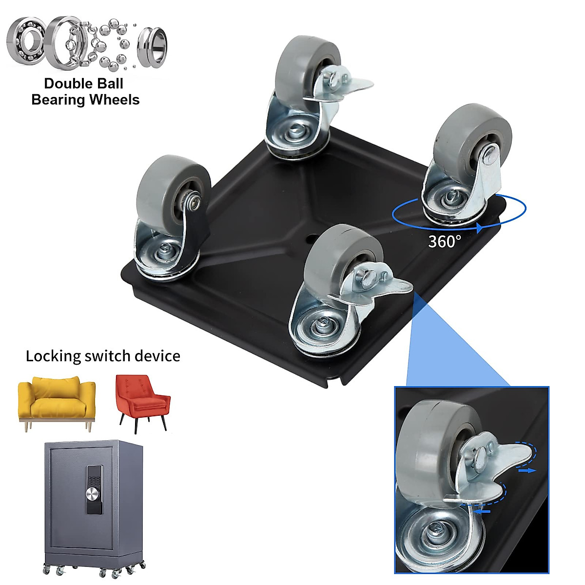 WEPUMP Furniture Movers with Wheels & Furniture Lifter Set, 360° Rotation Wheels Double Bearing Roller Mute+Smooth，Easy to Moving Heavy Furniture Load Capacity 880 Lbs