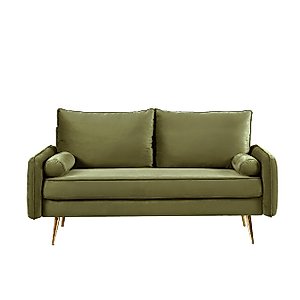 Container Furniture Direct Kent Modern Loveseat, European Style Velvet Living Room Furniture with Tapered Legs, Vintage Flair, and Sleek Design, Love Seat, Olive Green