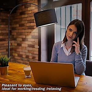 Arc Floor Lamp, Dimmable Floor Lamp Black Morden Standing Lamp with Adjustable Hanging Shade Over Couch Tall Reading Light Curved Floor Lamp with Marble Base for Living Room, Bedroom, Office