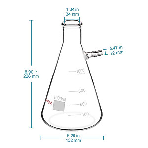 StonyLab 1000ml Borosilicate Glass Filtering Flask, Bolt Neck with Tubulation, 1L (1 Liter)