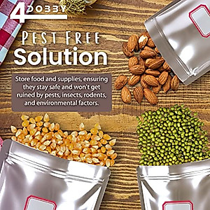 100pcs Mylar Bags for Food Storage with Oxygen Absorbers 300cc (100pcs) and Labels, 5"x7" (30pcs) 1 Quart Mylar Stand-Up (50pcs) 1 Gallon (20pcs) Stand-Up Mylar Stand-Up, Zipper Pouches Resealable and Heat Sealable for Long Term Food Storage