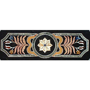 48" x 24" Inch Dinning Table Natural Black Marble Inlay Semi Precious Stones, Eating Table, Marble Patio Table, Rectangular Table