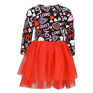 Girls Long Sleeve Valentines Day Tulle Tutu Dresses for Kid and Toddler Red 4 Years