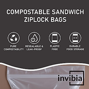 Perfect Compostable Sandwich Bags Ziplock | Resealable & Biodegradable Snack Bag for Food Storage | Eco-Friendly, Leak-Proof, Freezer Safe, Available Gallon | Durable Organic Compostable Bags