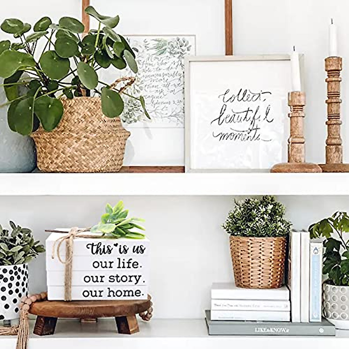 This Is Us Decorative White Books Set Our Life Our Story Our Home Book Stack with Twine Greenery Farmhouse Wooden Books This Is Us Tiered Tray Decor Rustic Home Decorations Coffee Table Books