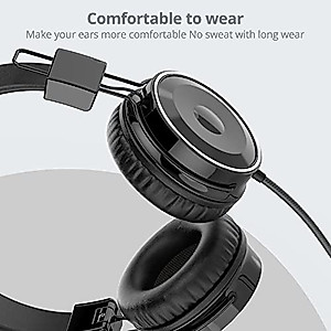 BASEMAN Wired Headphones with Microphone - Foldable Wired On-Ear Headphones for Laptops Computer Cellphone Tablet, Stereo Bass Headsets with 3.5mm Jack No-Tangle Cord for Boys Girls Women Men - Black