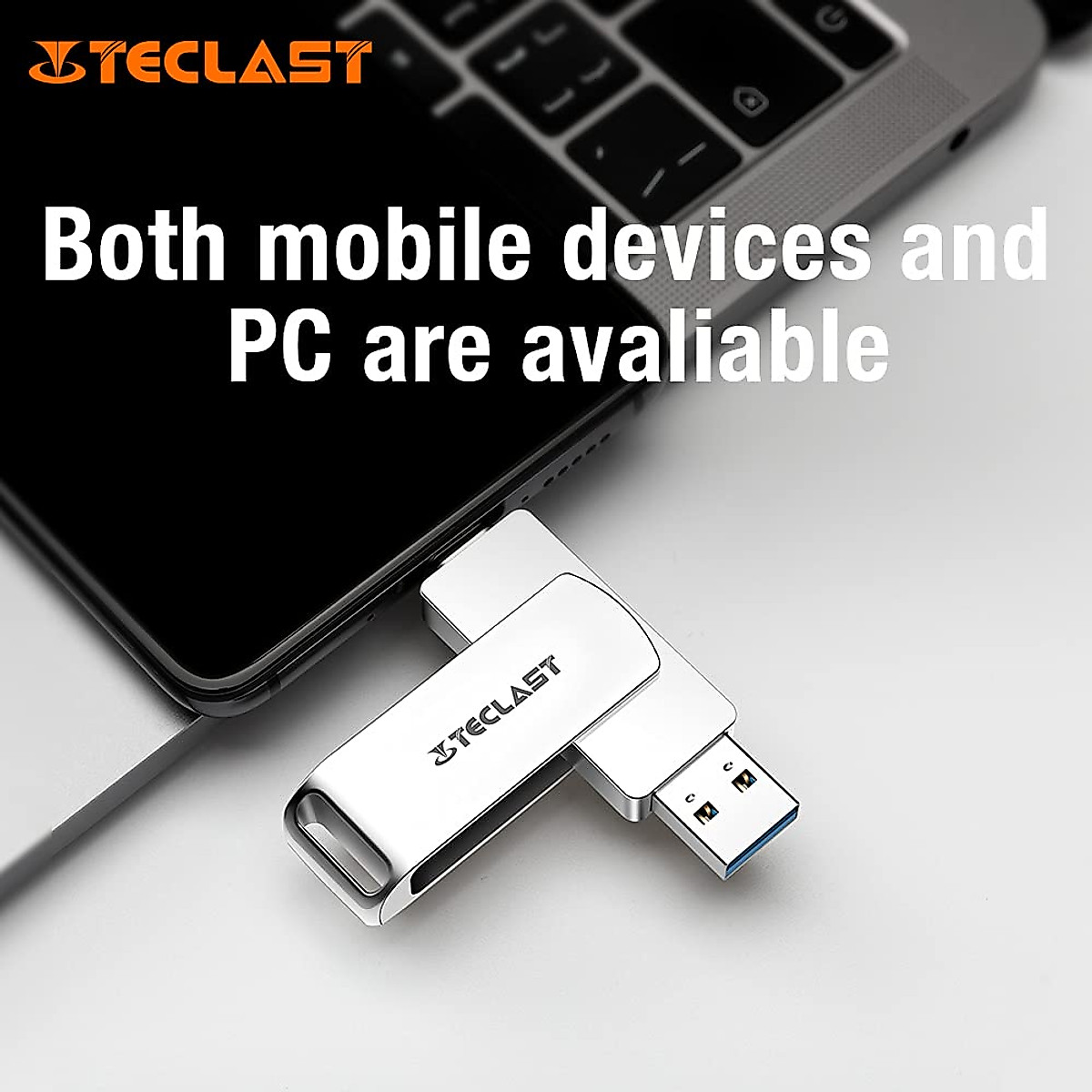 TECLAST 64GB Type-C USB3.0 Flash Drive Thin Metal U-Disk High Speed Rotated Design