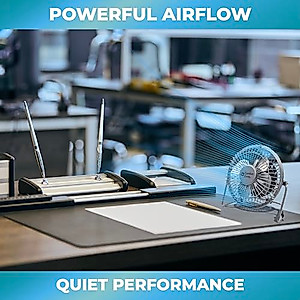 Comfort Zone Mini Portable Desk Fan with 360-Degree Adjustable Tilt, Dual Powered (USB or Power Cord), 4 inch, All-Metal Construction, Airflow 3.31 ft/sec, Ideal for Home, Bedroom & Office, CZHV4BK