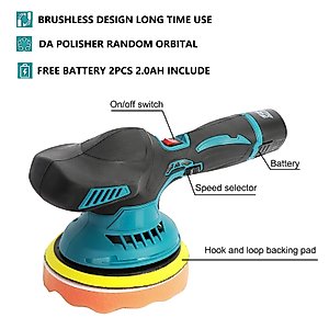 6 Inch Rotary Buffer Polisher Waxer, 6 Variable Speed 2500-5000 RPM, Battery Powered Cordless Powerful Motor Ergonomic Handle Car Polishing Dual Action Car Buffer Polisher