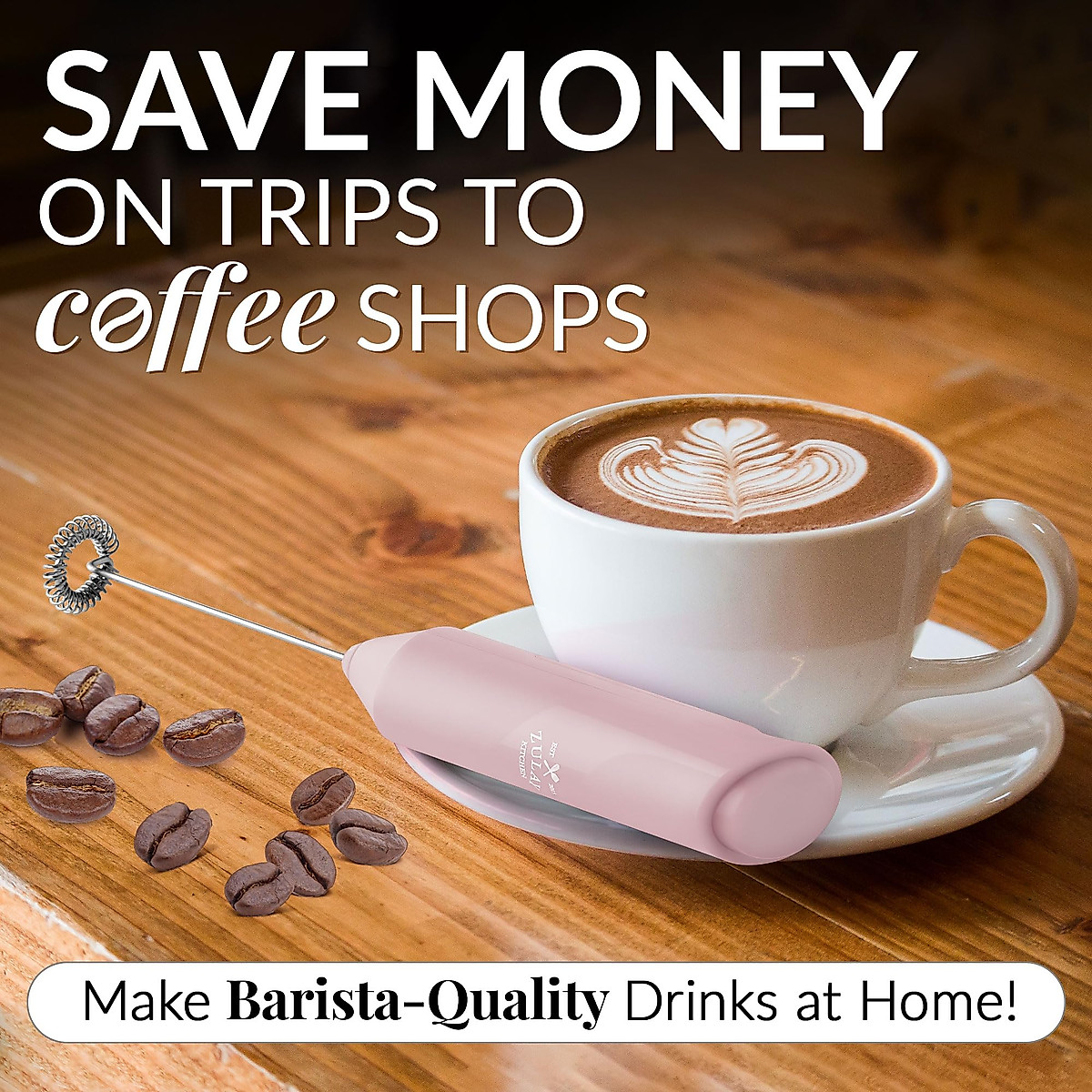 Zulay Kitchen Powerful Milk Frother Wand - Mini Milk Frother Handheld Stainless Steel - Battery Operated Drink Mixer for Coffee, Lattes, Cappuccino, Matcha - FrothMate Milk Frother Gift, Cotton Candy