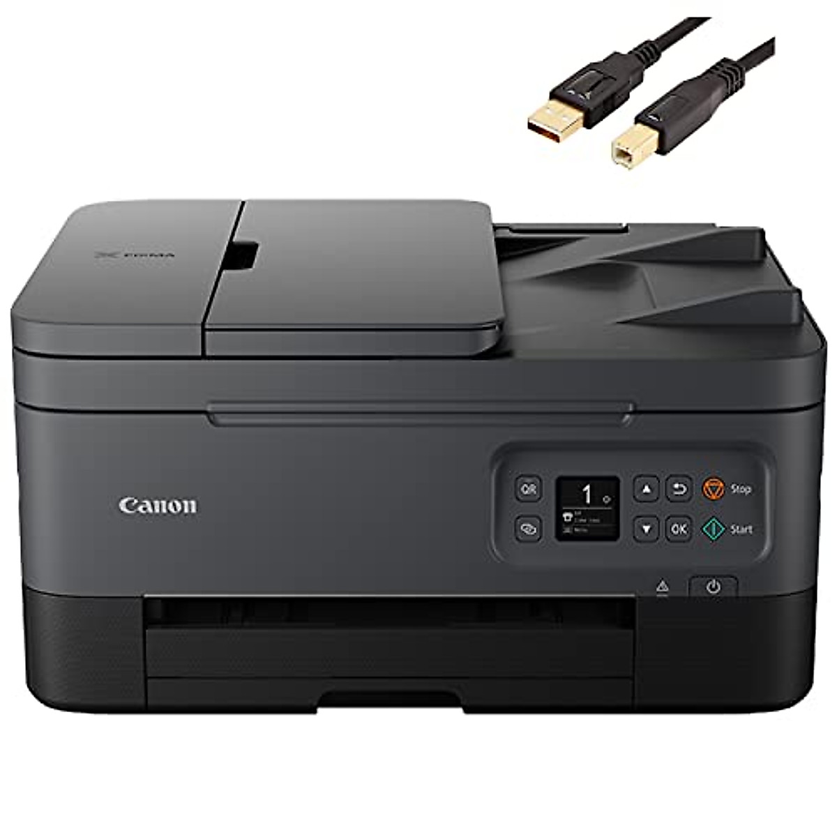 Canon Pixma TR70 Series All-in-one Color Inkjet Printer for Home Office, Print Copy Scan, 13ipm, 4800 X 1200dpi, 1.44" OLED Display, Wireless, with MTC Printer Cable