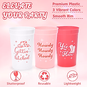 Tuitessine 12-Pack Disco Cowgirl Bachelorette Party Cups Reusable Girls Trip Stadium Plastic Cup Cute Drinking Cups for Western Bridal Shower Party Supplies Wedding Engagement Favor(22 oz)