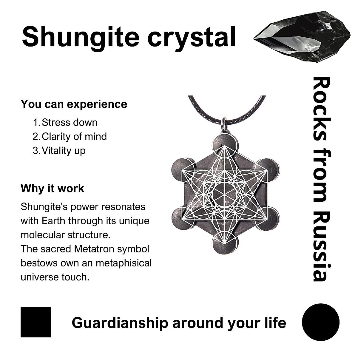 Keled Rocks Metatrons Cube Pendant Necklace from Shungite Stone