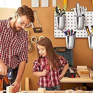 Food Grade Pegboard Cups and Pegboard Hooks, Pegboard Organizer Storage Jars with Steel Rings, Pegboard Accessories for Craft Room -Set of 4 ( Stainless Steel )