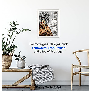 Black African American Art - Positive Affirmations - Positive Quotes Wall Decor - Motivational Posters - Encouragement Gifts for Women - Inspirational Wall Art- Afro Girl - Uplifting Best Friend Gifts