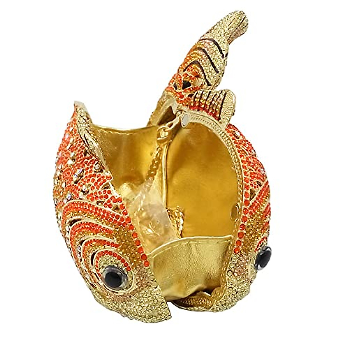 Tngan Women Mini Fish Clutch Luxury Rhinestones Purse Sparkling Banquet Handbag Wedding Party Clutch Bag, Gold Orange