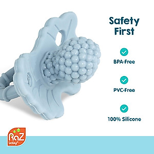 RaZbaby RaZberry Silicone Baby Teether Toy - Berrybumps Soothe Babies Sore Gums - Infant Teething Toy - Hands Free Design - BPA Free - Easy-to-Hold Design - Teething Relief Pacifier - Fruit Shape/Red