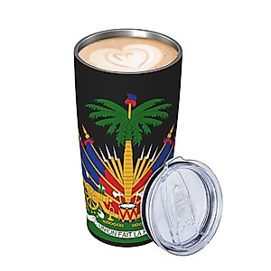 VKKOEWL Haitian Coat of Arms Flag Stainless Steel Insulated Tumbler 20 Oz Travel Water Bottle Coffee Mug Drink Cup With Lid Straw