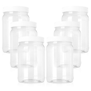 Fasmov 16 Pack 17 oz Plastic Jars with Screw on Lids Storage Jars with White Sealing Caps, Wide Mouth, BPA Free, PET Jars Bulk for Home & Kitchen Pantry Organization and Storage