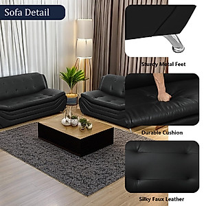 SIENWIEY Leather Couch Set, Living Room Couch Set, Black Modern 3 Seater Sofa and 2 Seater Loveseat 2 Piece Couch for Living Room Furniture Sets,Faux Leather