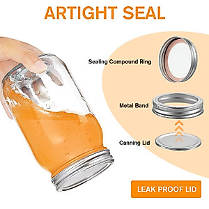 Showvigor 2 Pack Wide Mouth Mason Jars 16oz Glass Canning Jars with Detachable Airtight Lids for Preserving, Jam, Honey, Jelly, Wedding Favors, Sauces, Meal Prep, Overnight Oats, Salad, Yogurt