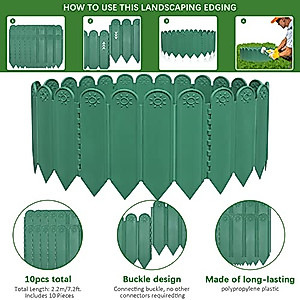 EEOCWF 10PCS Green Garden Edging Borders, 8.66"X8.66" Plastic Garden Landscape Edging, 7.2ft Interlocking Decorative Garden Fences Edging, Lawn Edge Flower Bed Border for DIY Patio Walkways Yard