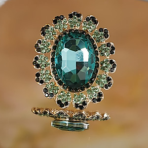 YERTTER Antique Gold Green Crystal Women Statement Ring Rhinestone Oval Ring Exaggerated Cocktail Ring Vintage Crystal Ring for Women Girls(Green）