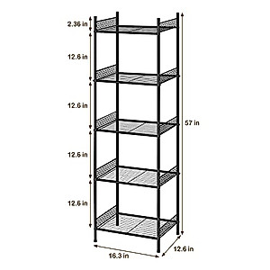 5-Tier Bathroom Storage Shelf, Heavy Duty Wire Shelving Unit Free Standing Towel Rack Organization for Kitchen Bathroom Laundry, Black