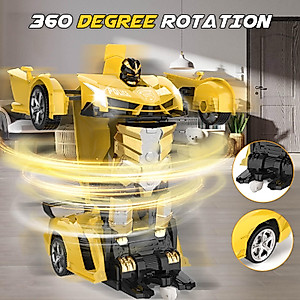 Britik Transform Remote Control Car - Rc Cars, One-Button Transforming, 360° Rotation Drifting, 2.4ghz 1:18 Scale, Gift Kids Aged 4-6 Year Old Boys/Girls, Police Car Yellow