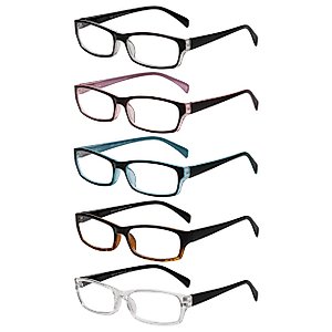 Yogo Vision Reading Glasses 5 Pairs Fashion Ladies Quality Designed Spring Hinge Readers for Women Set of Black Clear, Red Pink, Blue Light Blue, Havana Black, Transparent Black 2