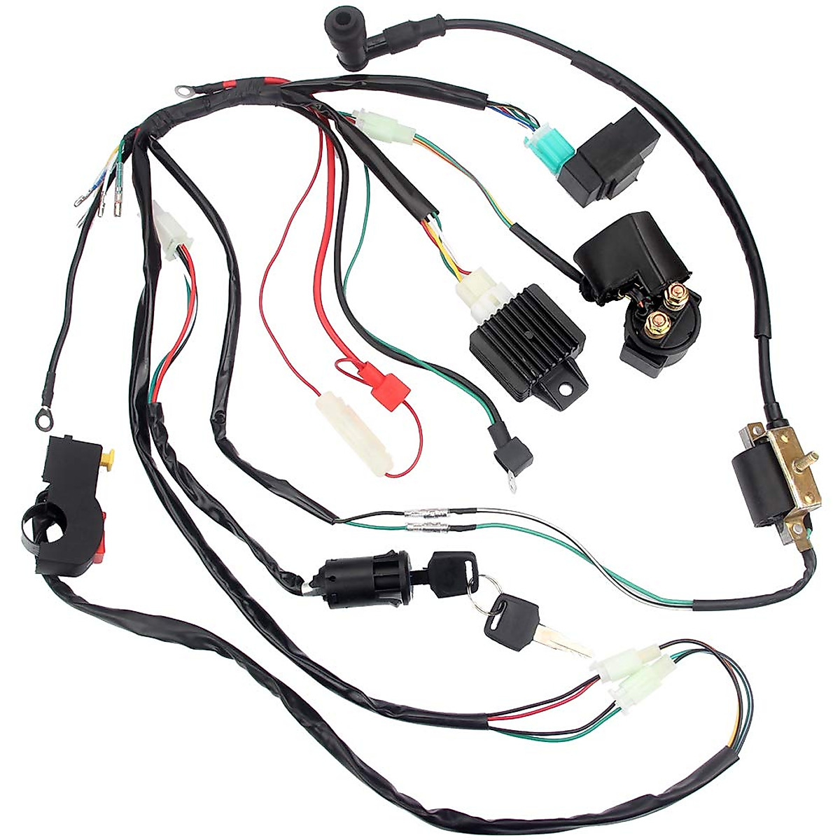 DKIIGAME Electric Start Engine Wiring Harness Coil CDI Solenoid Relay for50cc 70cc 110cc 125cc 4 Stroke ATV Pit Quad Dirt Bike Go Kart Scooter Buggy